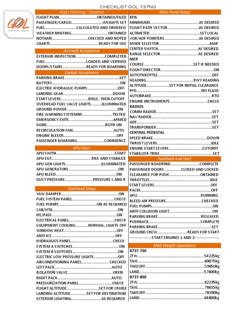 checklist by GOL-737NG | Aeronautics | Manufactured Goods