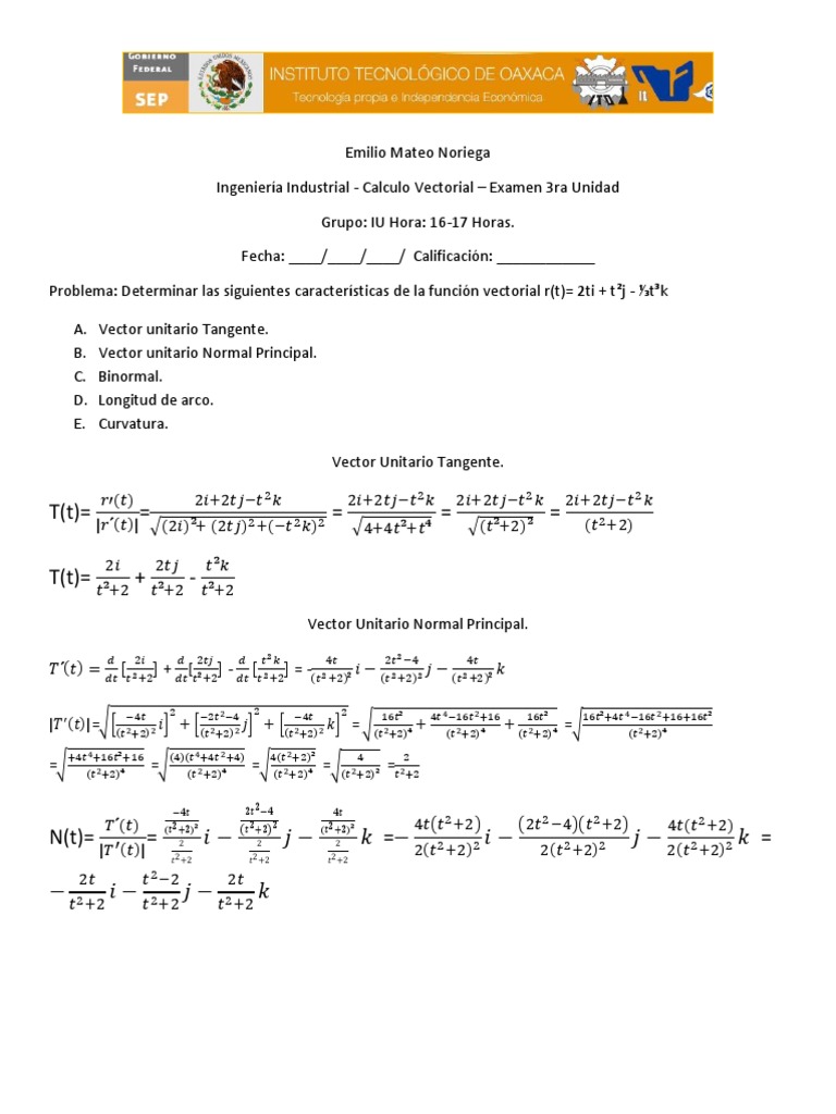 Vector Unitario Tangente Normal Principal Binormal | PDF