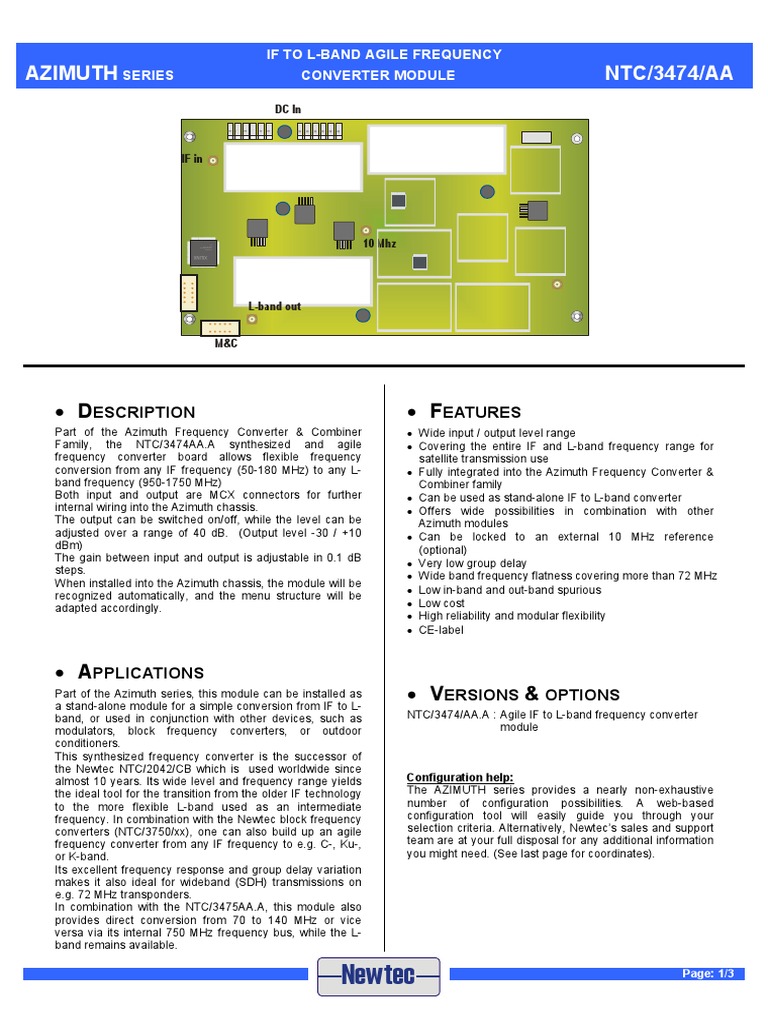 Newtec NTC3474 | PDF | Decibel | Amplifier