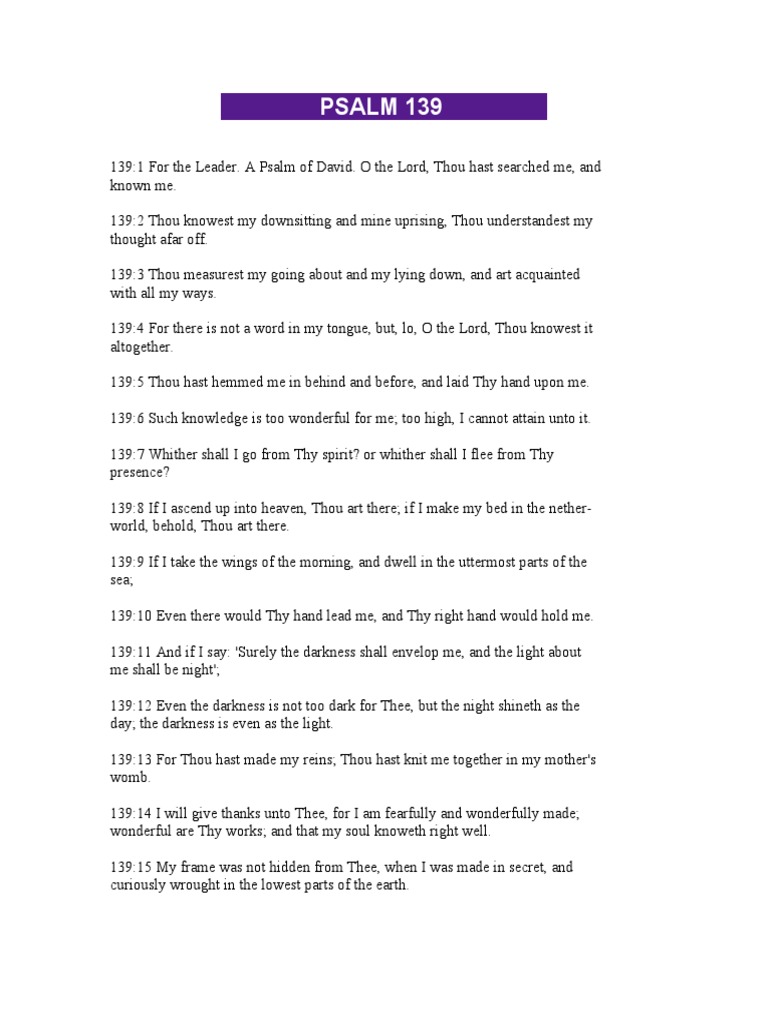Psalm 139 | PDF | Hatred | Thou