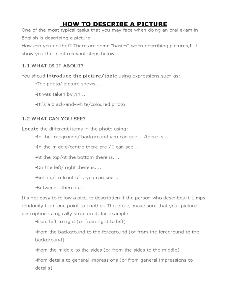 Essential steps for describing pictures in English oral exams | PDF