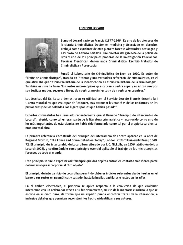 Edmond Locard: Pionero de la Criminalística y Creador del Principio del ...