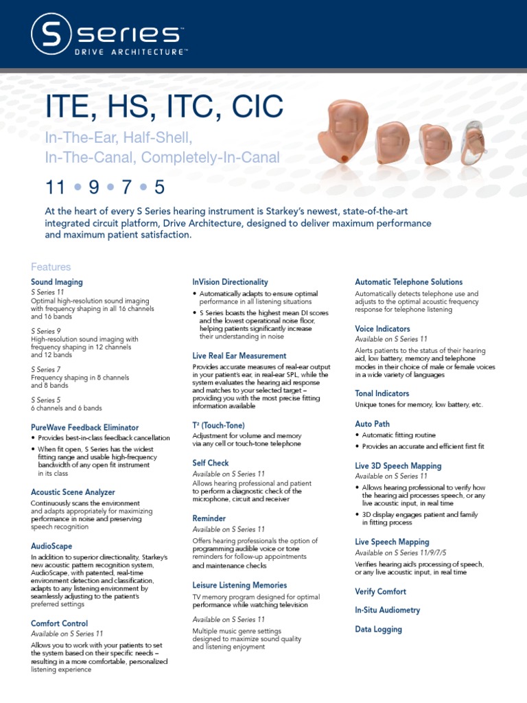 S Series ITE-ITC-CIC Specifications | PDF | Hearing Aid | Decibel