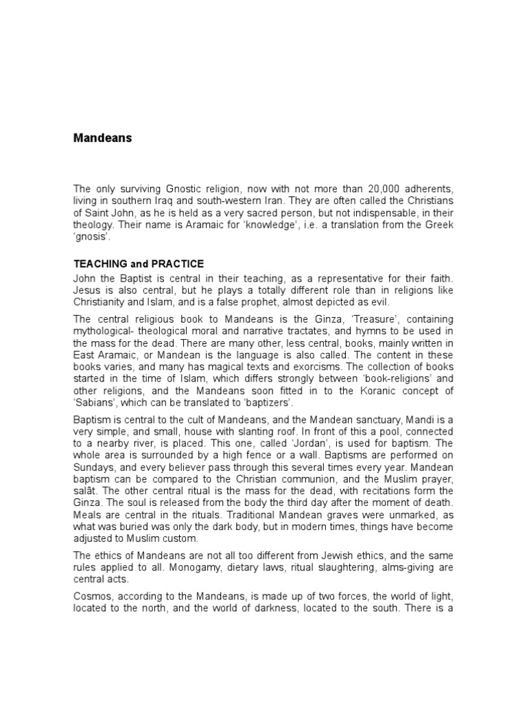 Mandeans: A Gnostic Faith Overview | PDF | Religious Faiths | Religious ...