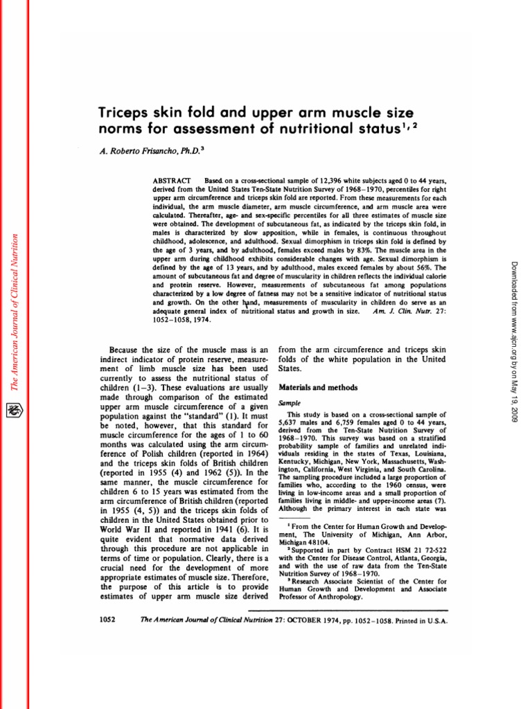 Triceps Skin Fold and Upper Arm Muscle Size Norms For Assessment of ...