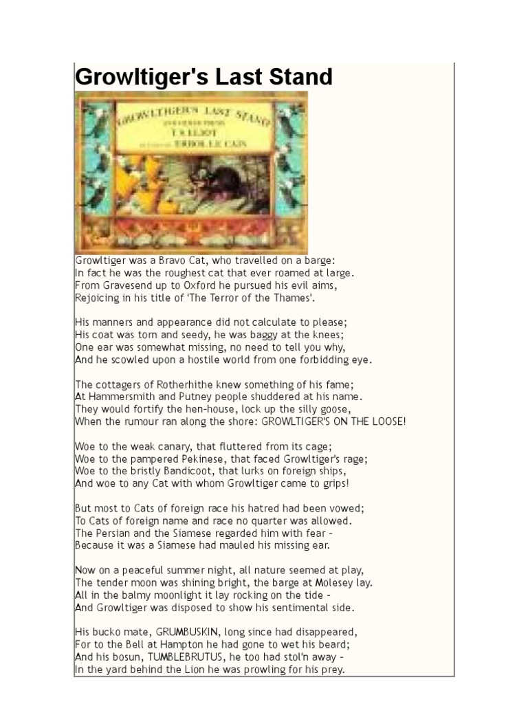 THE OLD POSSUM S BOOK OF PRATICAL CATS - Growltiger's Last Stand | PDF ...