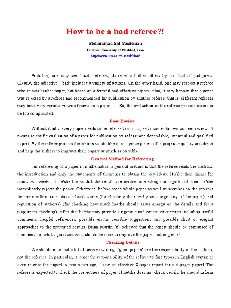 How To Be A Bad Referee | PDF | Evaluation | Science