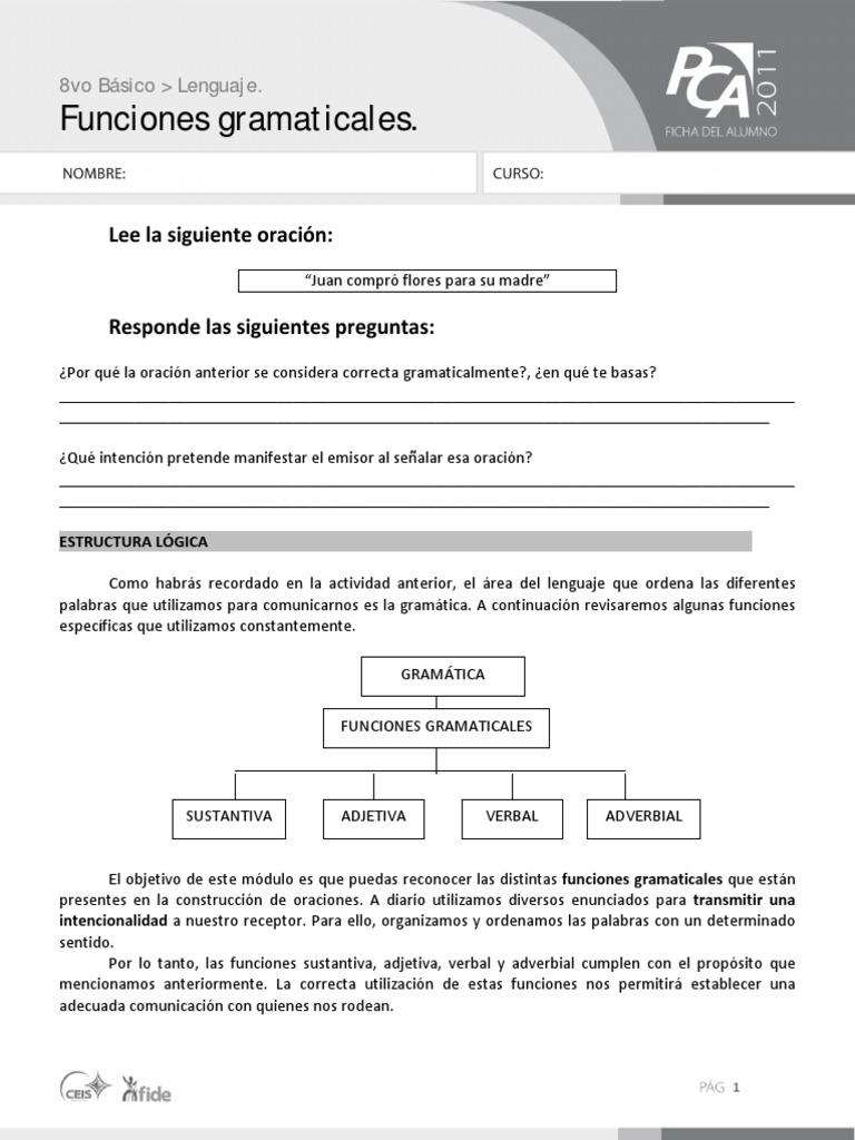 Ficha 8, Función Gramatical | PDF | Predicado (Gramática) | Adverbio
