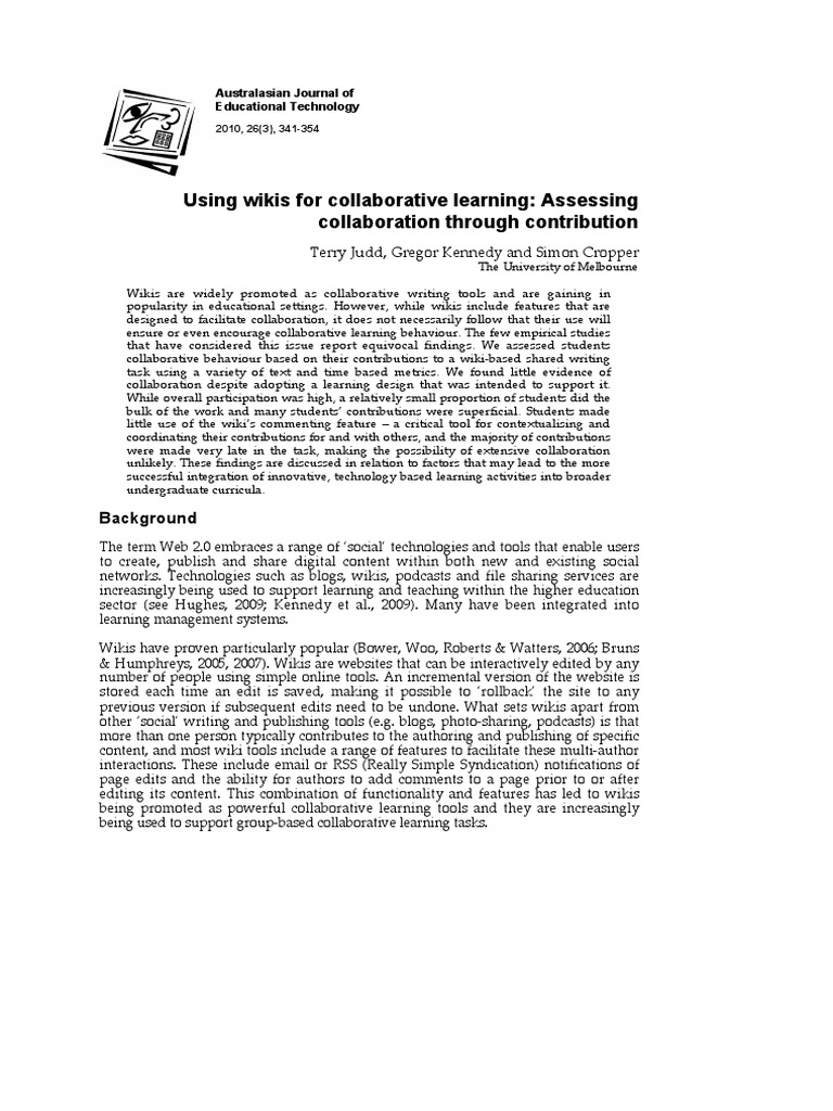 Using Wikis For Collaborative Learning: Assessing Collaboration Through Contribution | PDF ...