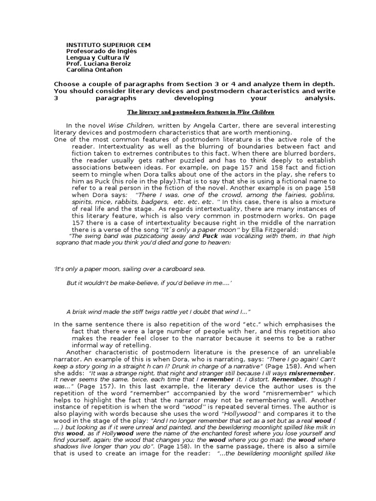 Essay Wise Children | PDF | Postmodern Literature | Intertextuality