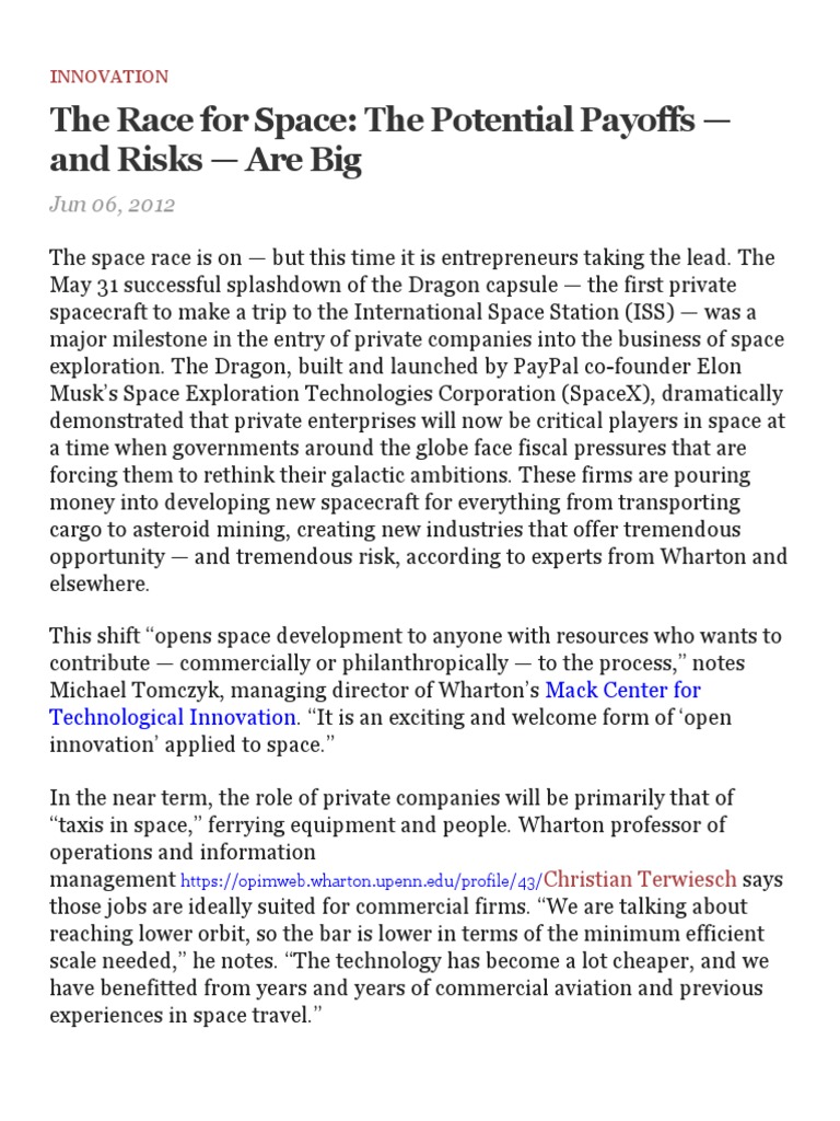 The Race For Space | PDF | Space X | Nasa