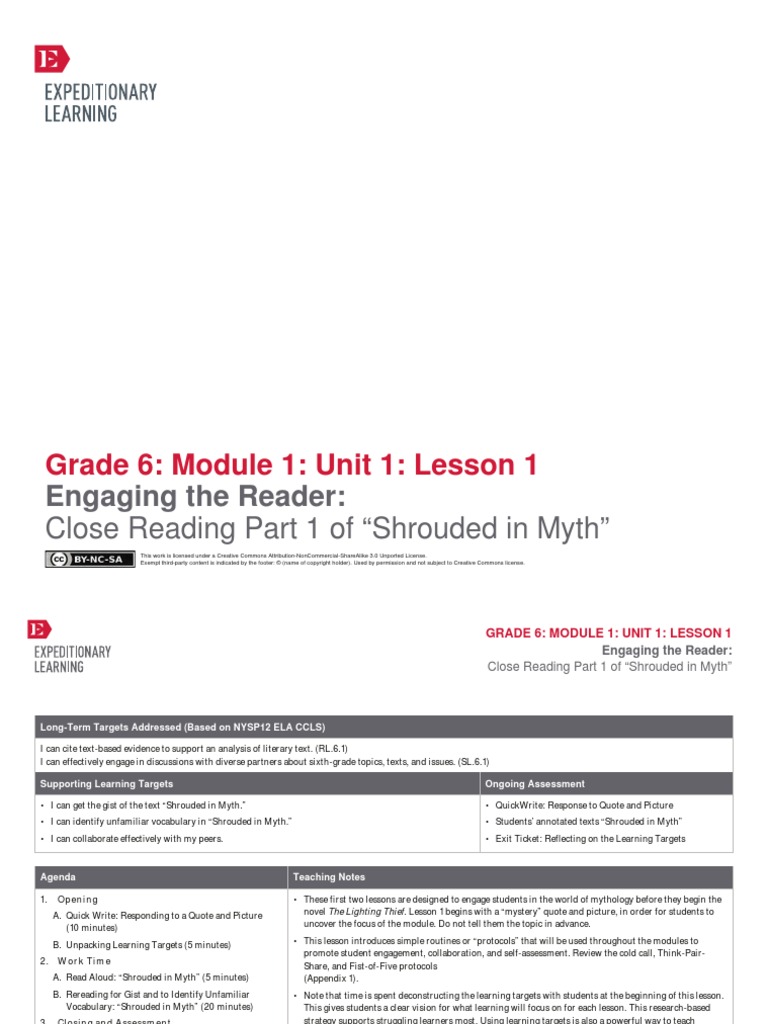 Grade 6: Module 1: Unit 1: Lesson 1: Engaging The Reader | PDF | Medusa ...