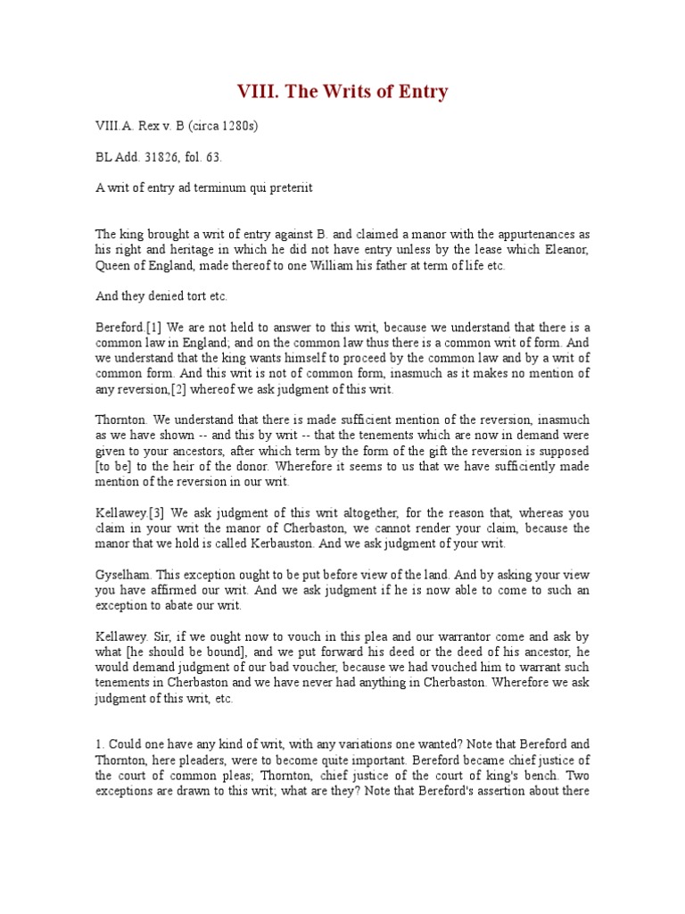 The Writs of Entry | Download Free PDF | Seisin | Jury Selection