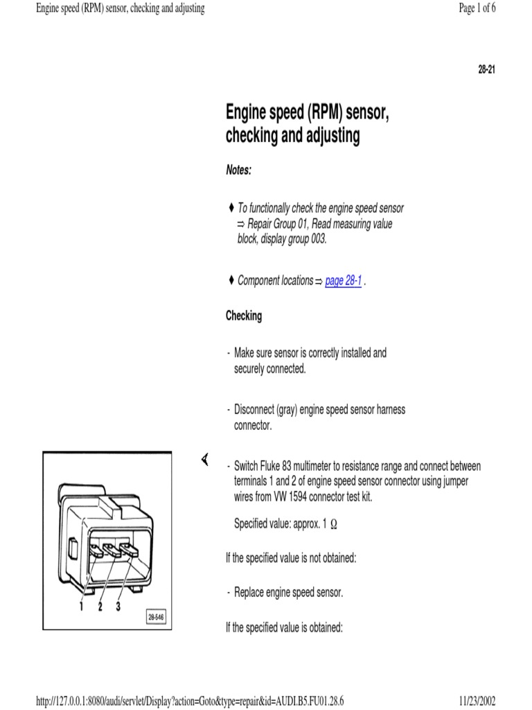 Engine Speed (RPM) Sensor, Checking and Adjusting: Notes | PDF ...