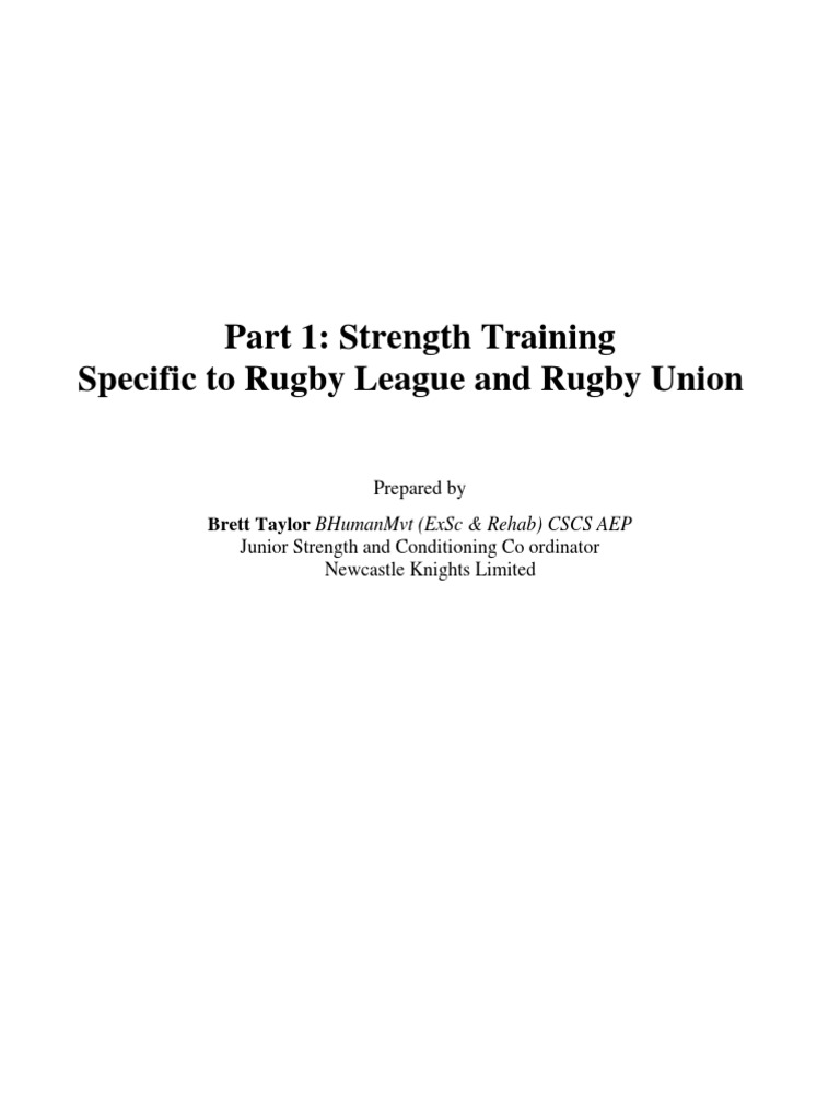 Strength and Conditioning For Rugby League and Rugby Union Part 1 | PDF ...