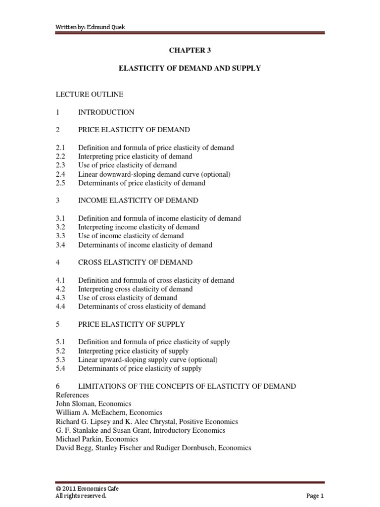 Chapter 3 Elasticity of Demand and Supply PDF | PDF | Supply (Economics ...