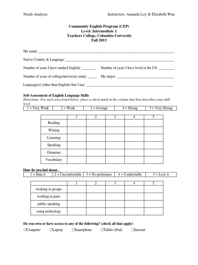 Community English Program Needs Analysis | PDF