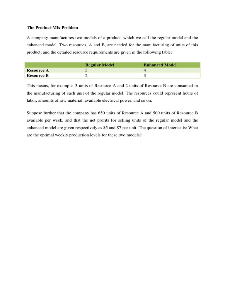 The Product-Mix Problem | PDF | Resource | Variable (Mathematics)