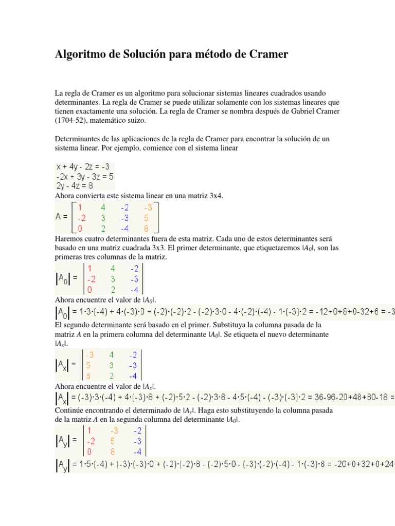 Algoritmo de Solución para Método de Cramer | PDF