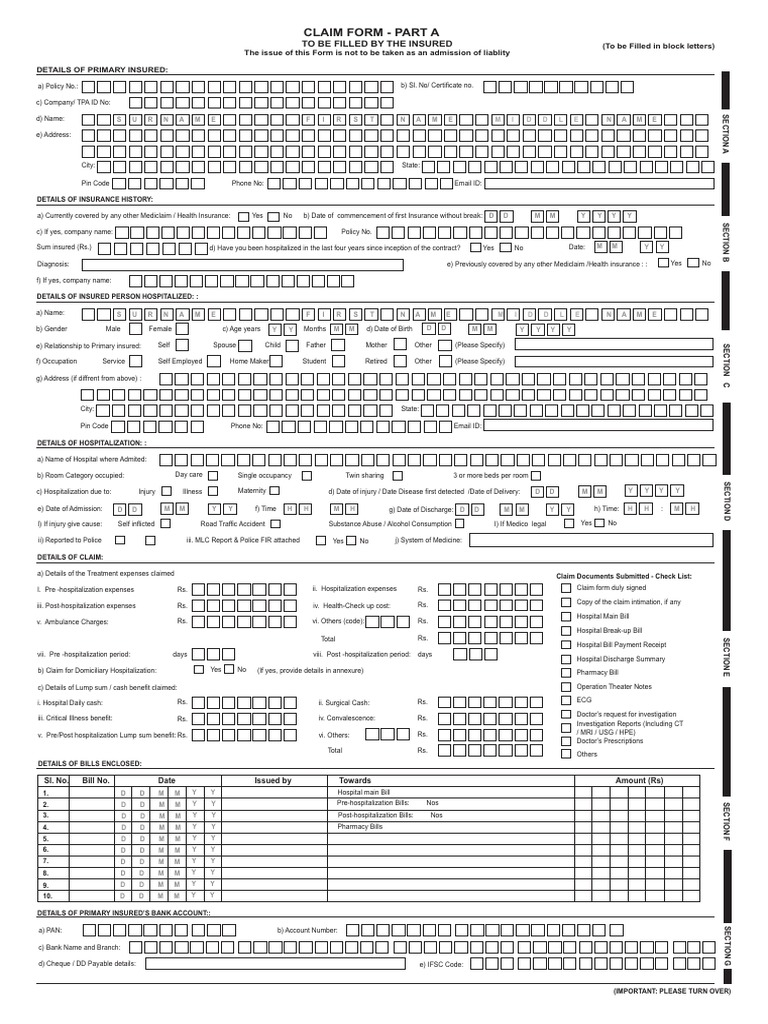 New Claim Form TTK TPA | PDF | Patient | Insurance