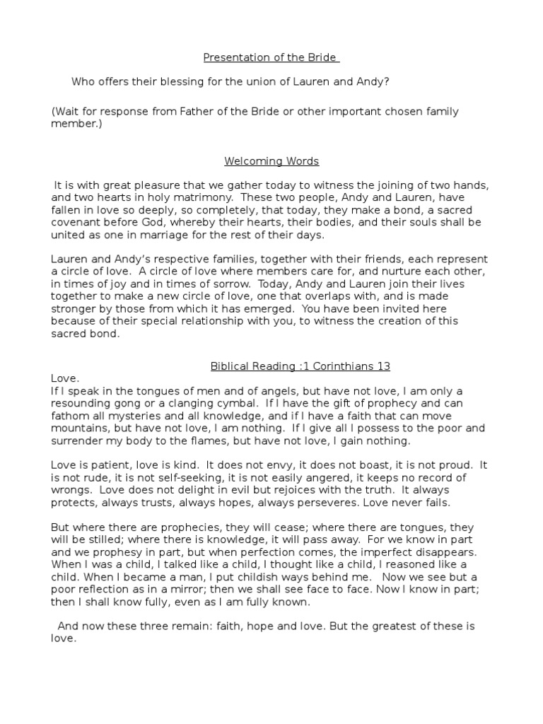 Wedding Ceremony Script | PDF | Love | Religious Behaviour And Experience