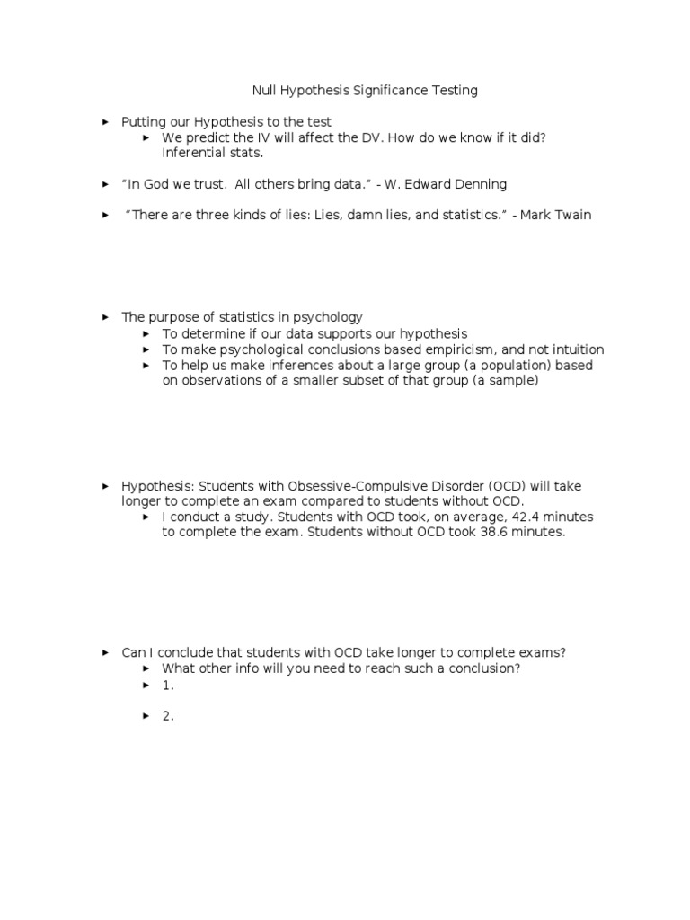 Null Hypothesis Significance Testing | PDF | P Value | Type I And Type ...