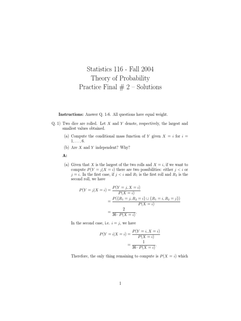 Statistics 116 - Fall 2004 Theory of Probability Practice Final # 2 ...