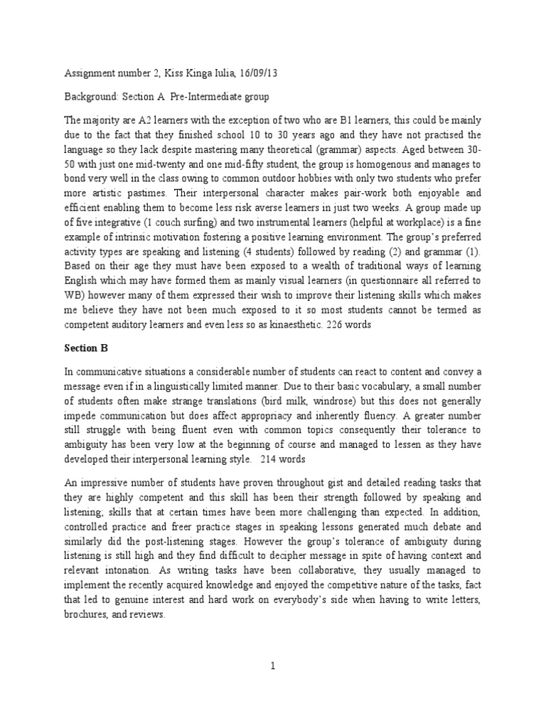 CELTA ASSIGNMENT NO.2 | Vocabulary | First Language