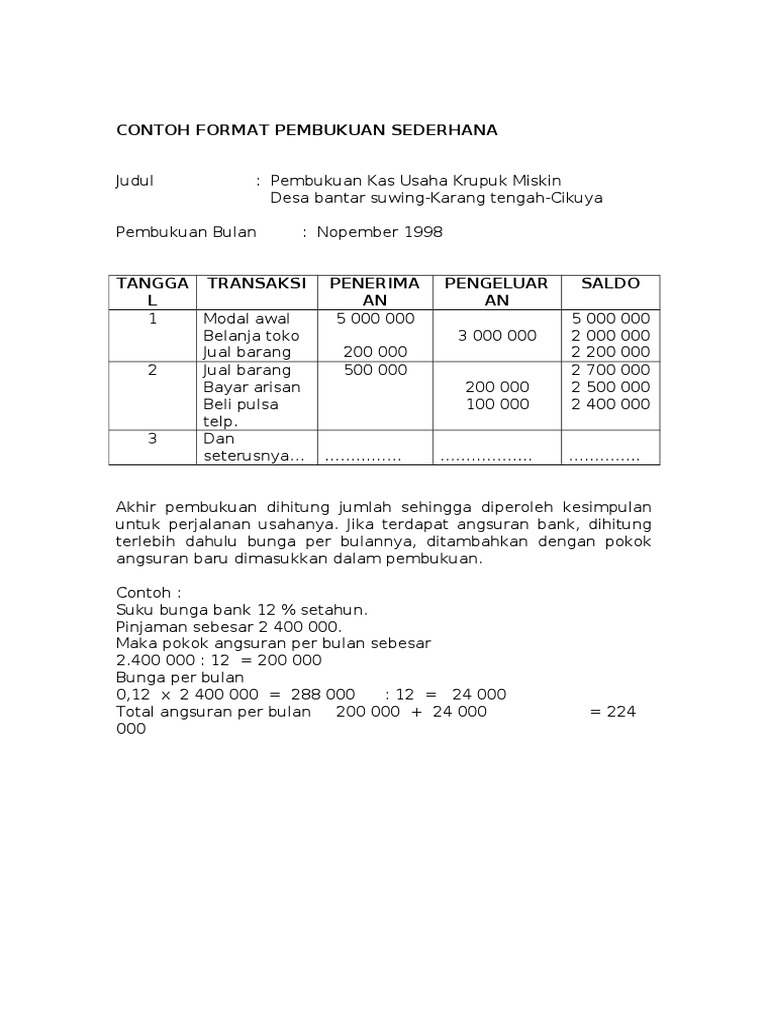 Contoh Format Pembukuan Sederhana | PDF