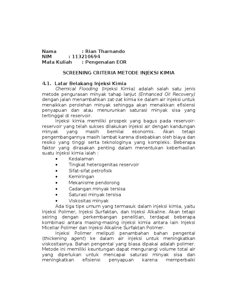 EOR Injeksi Kimia (Edit) | PDF