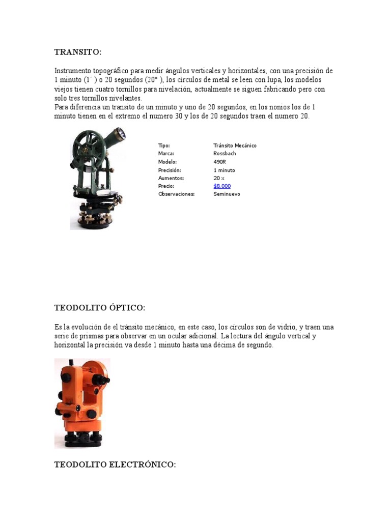 Instrumentos de Topografía: Tránsito y Teodolitos | PDF | Observación ...