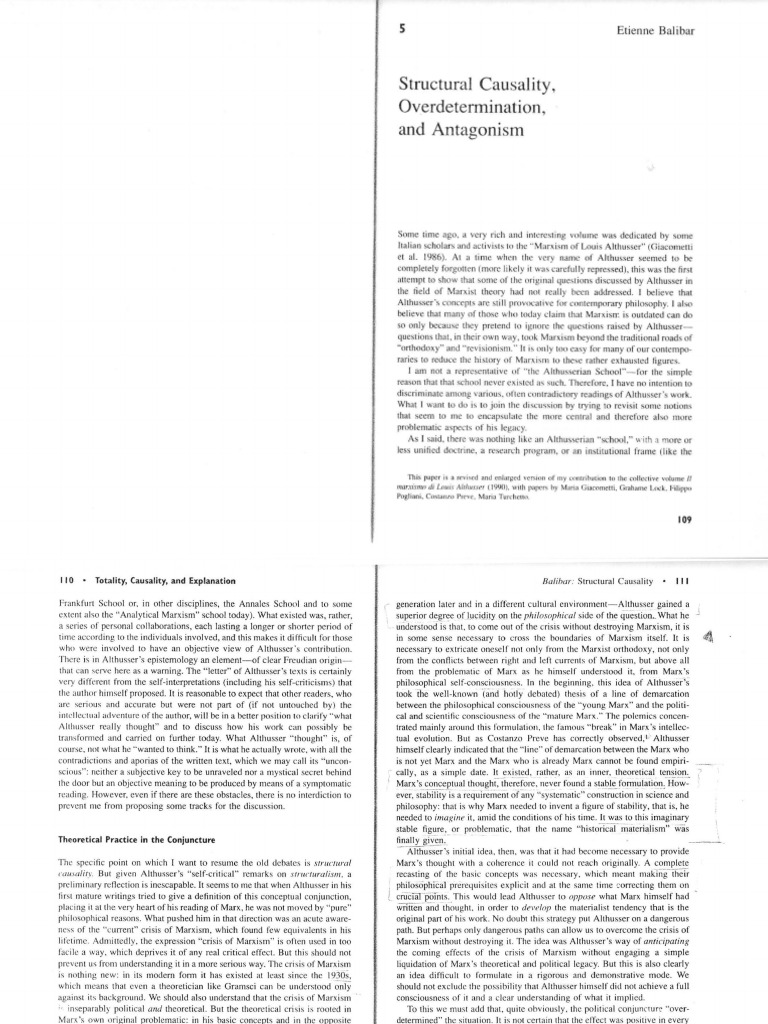 Balibar Étienne Structural Causality Overdetermination and Antagonism ...