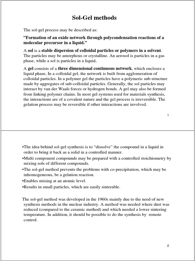 Sol-Gel methods.pdf | Chemical Reactions | Catalysis