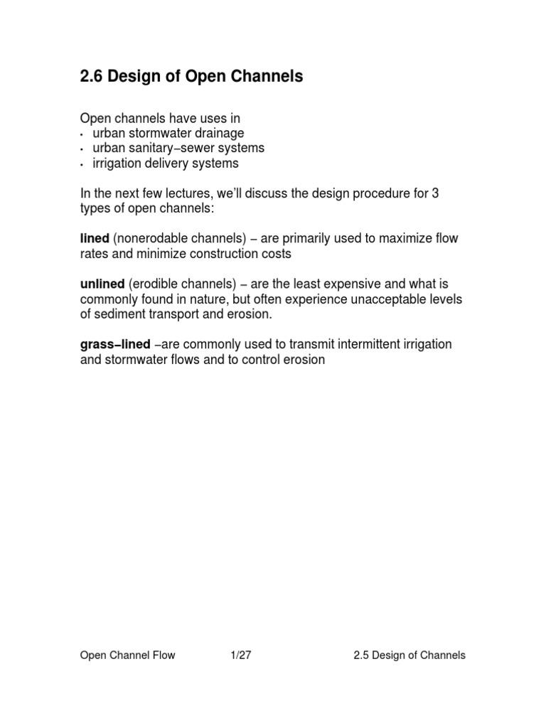 Design of Open Channel PDF | PDF | Sediment | Stress (Mechanics)