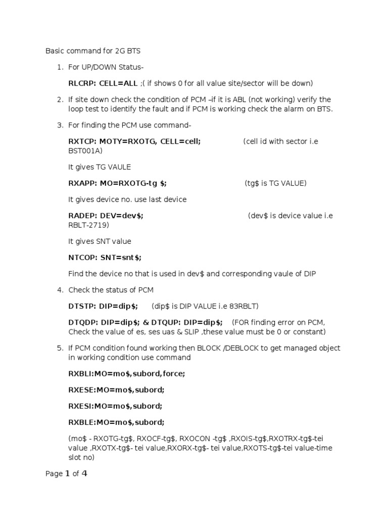 Basic Command For 2G BTS PDF | PDF | Computer Architecture ...