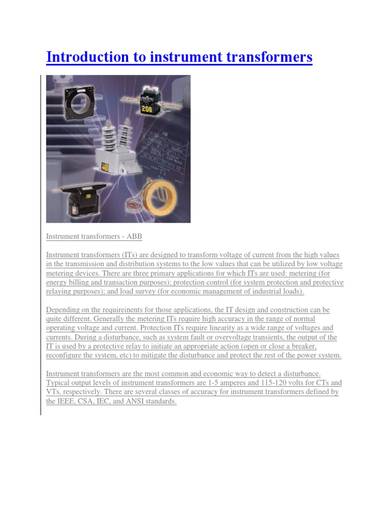 Introduction To Instrument Transformers | PDF | Transformer | Electric ...