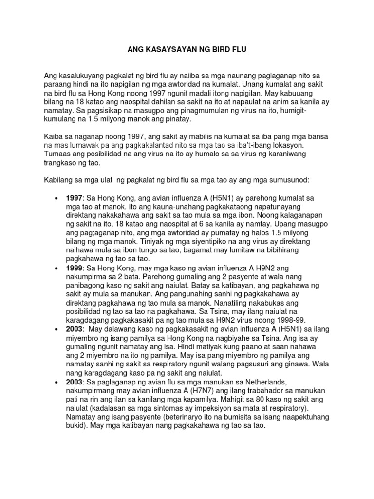Kasaysayan NG Bird Flu PDF | PDF