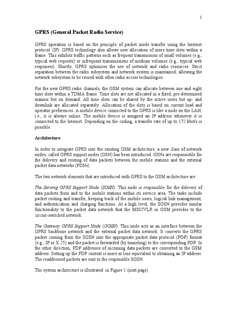 GPRS (General Packet Radio Service) : Architecture | PDF | General ...