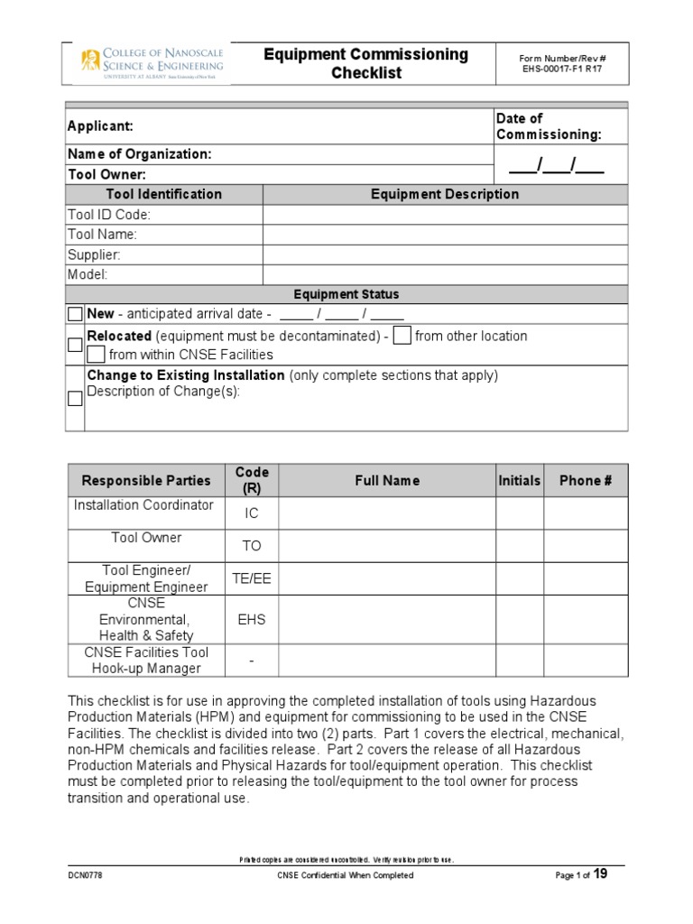 EHS-00017-F1 R17 Equipment Commissioning Checklist | PDF | Fire ...