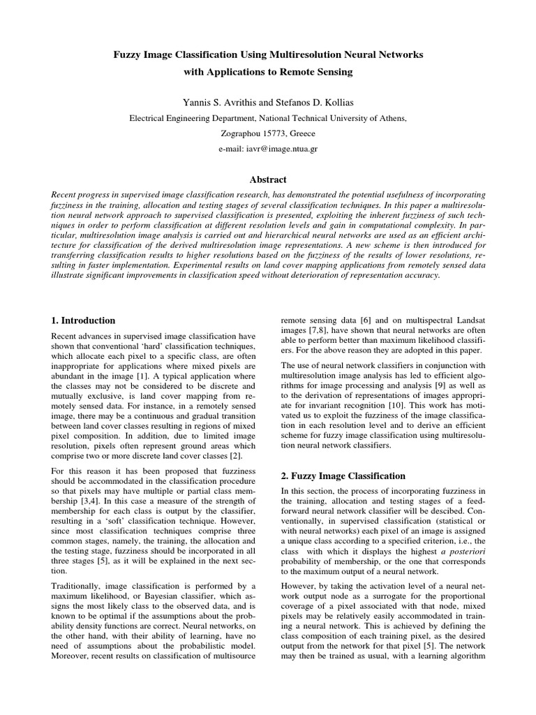 Fuzzy Image Classification Using Multiresolution Neural Networks With Applications To Remote ...