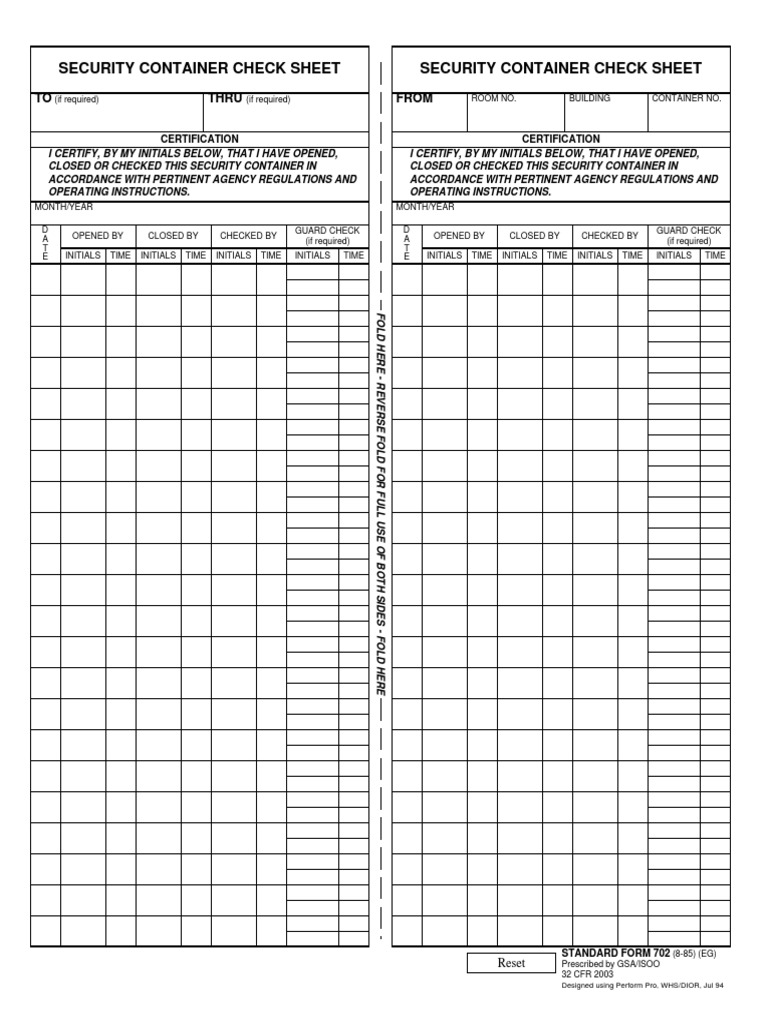 Security Container Check Sheet Security Container Check Sheet | PDF