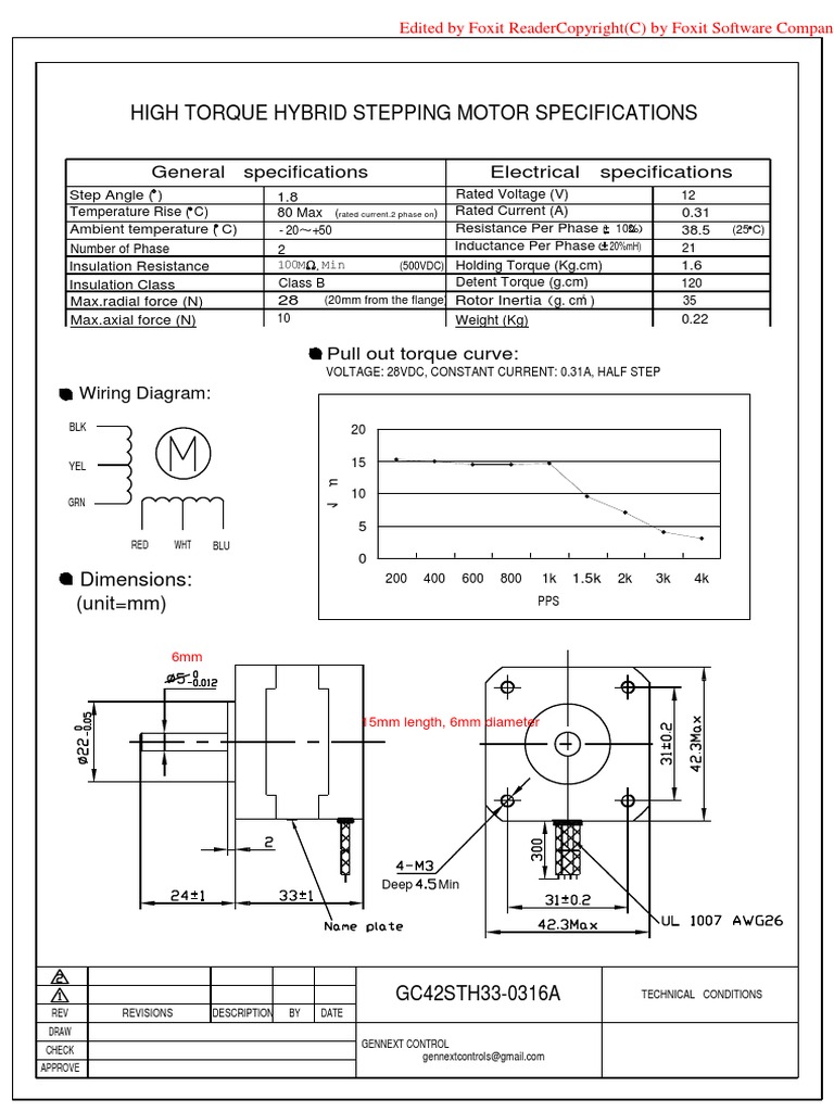 High Torque Hybrid Stepper Motor Specs | PDF