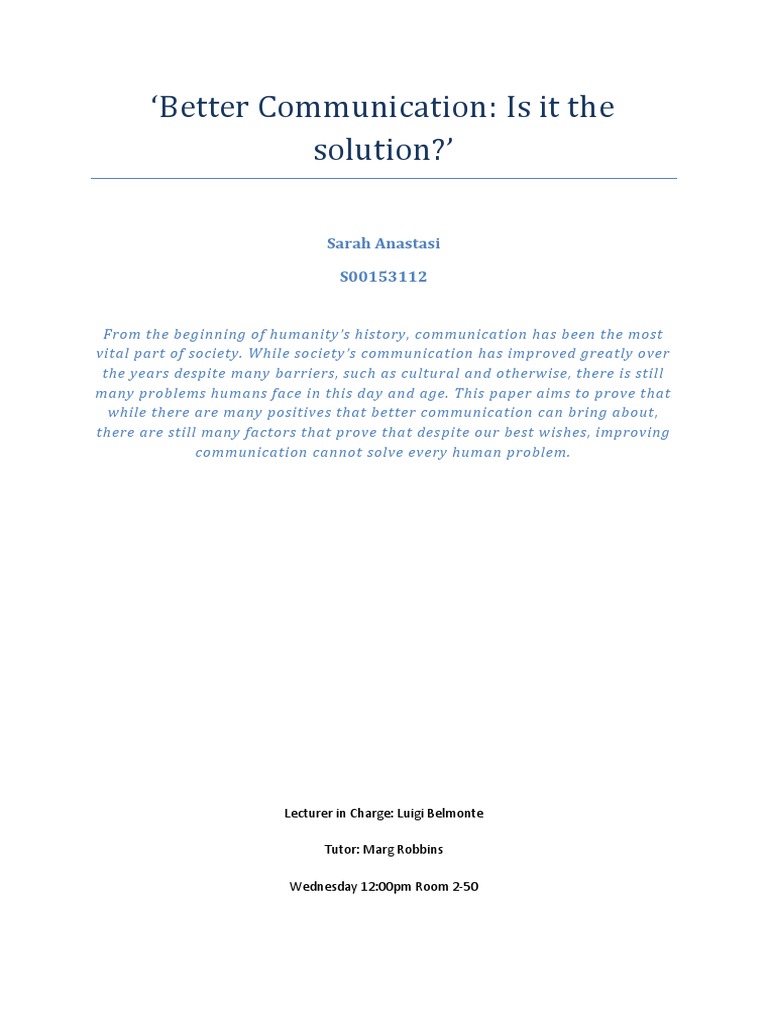 Better Communication: Is It The Solution To All Human Problems? | PDF ...