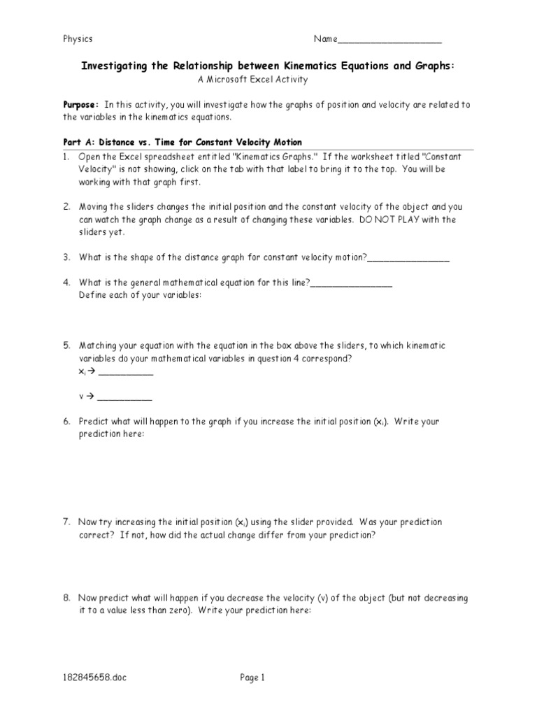 Kinematics Worksheet