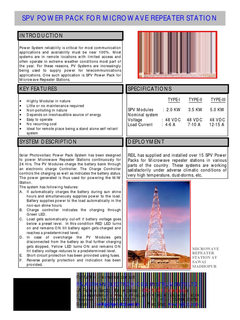 SPV Power Pack For Microwave Repeater Station: Rajasthan Electronics ...