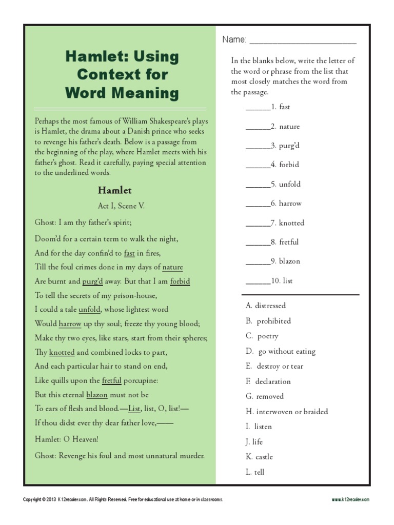 Context Clues - Hamlet | PDF | Hamlet | Ghosts