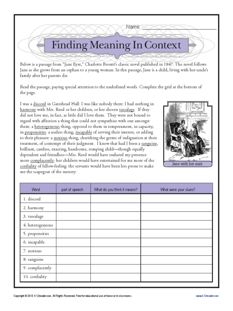 Context Clues - Jane Eyre | PDF | Jane Eyre | Adjective