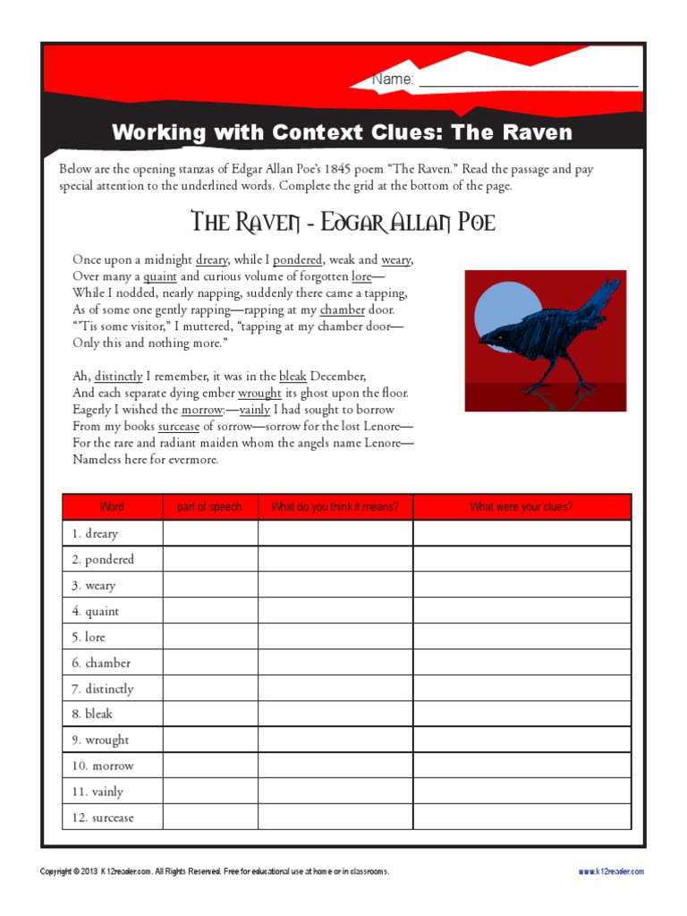 Context Clues - The Raven | PDF | The Raven | Syntactic Relationships