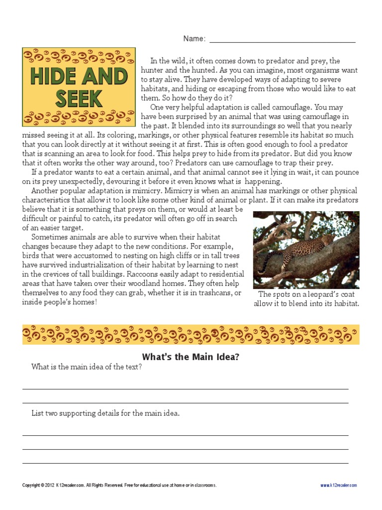 Hide and Seek | PDF | Predation | Habitat