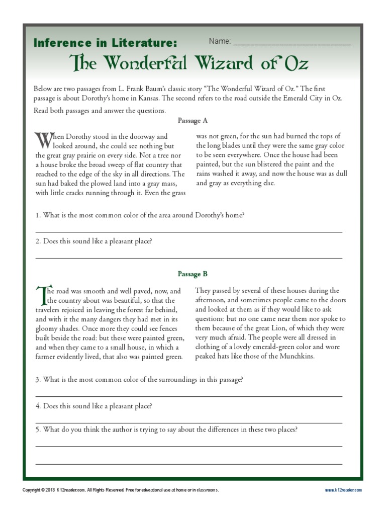 Inference - The Wonderful Wizard of Oz | PDF | Dorothy Gale | Land Of Oz